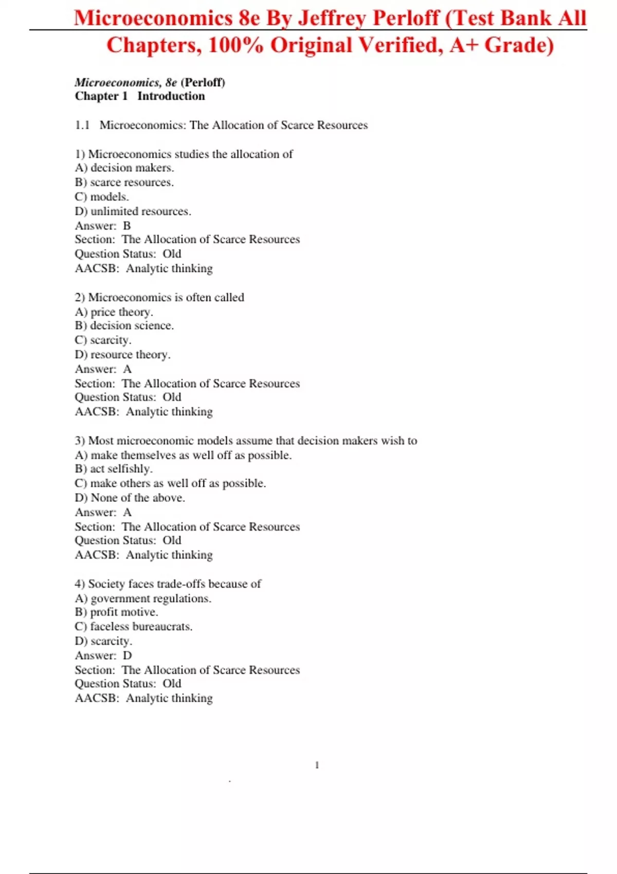Test Bank For Microeconomics 8th Edition By Jeffrey Perloff (All ...