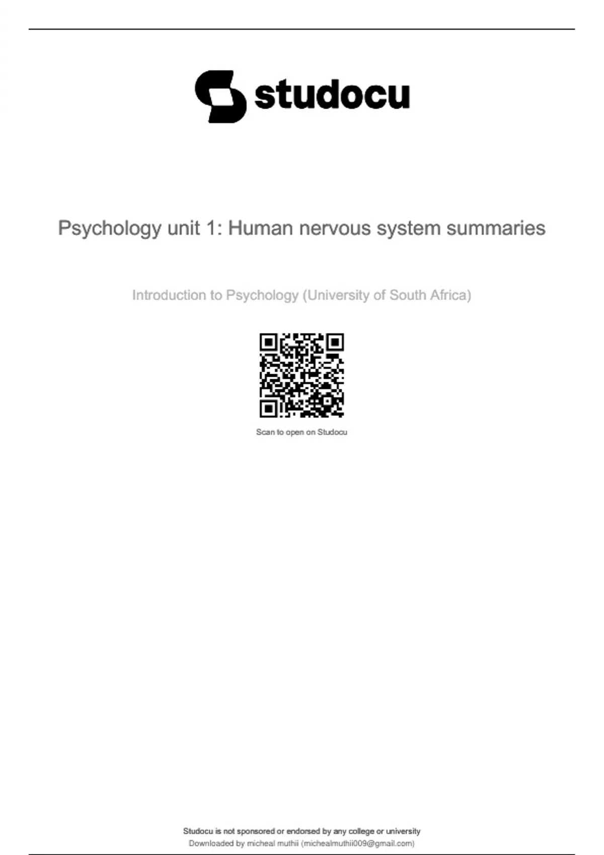 Psychology unit 1: Human nervous system summaries - Psychology unit 1 ...