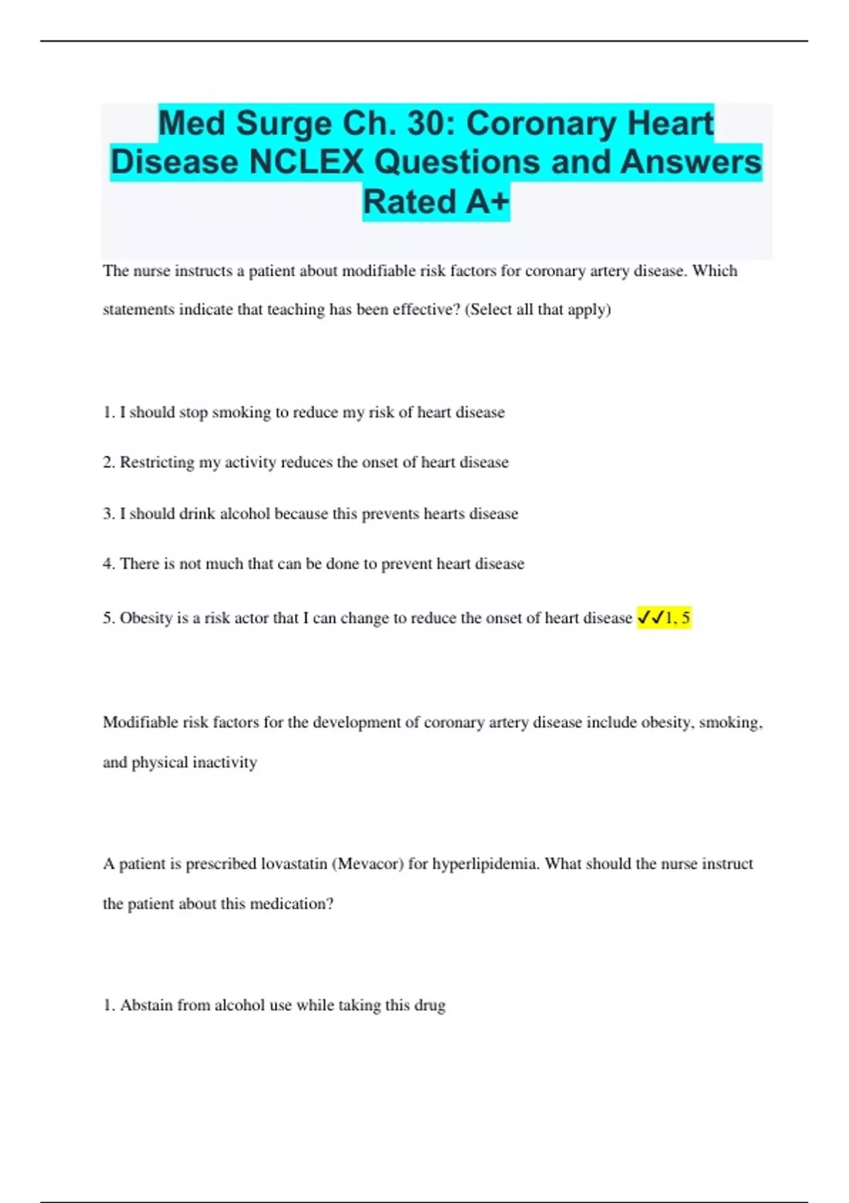 Heart Failure NCLEX Bundled Exams Questions and Answers Multiple ...