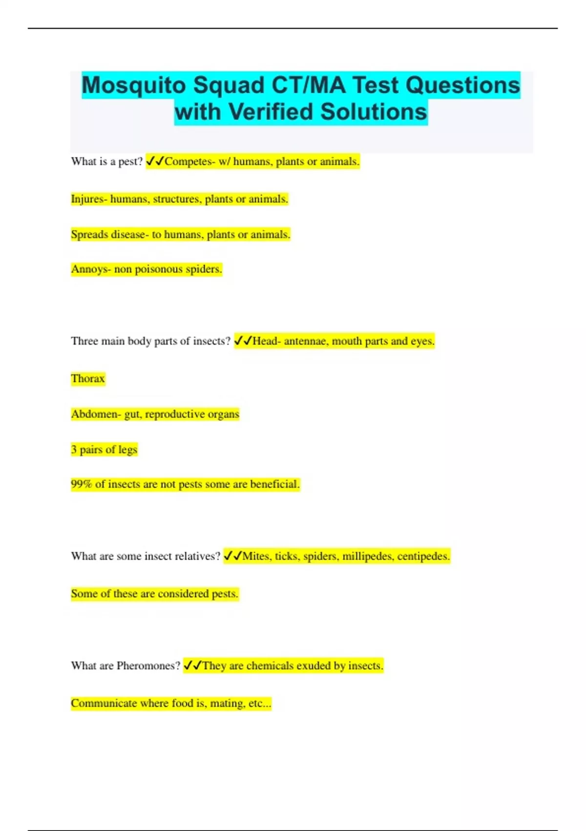 Mosquito Squad CT/MA Test Questions with Verified Solutions - Mosquito ...