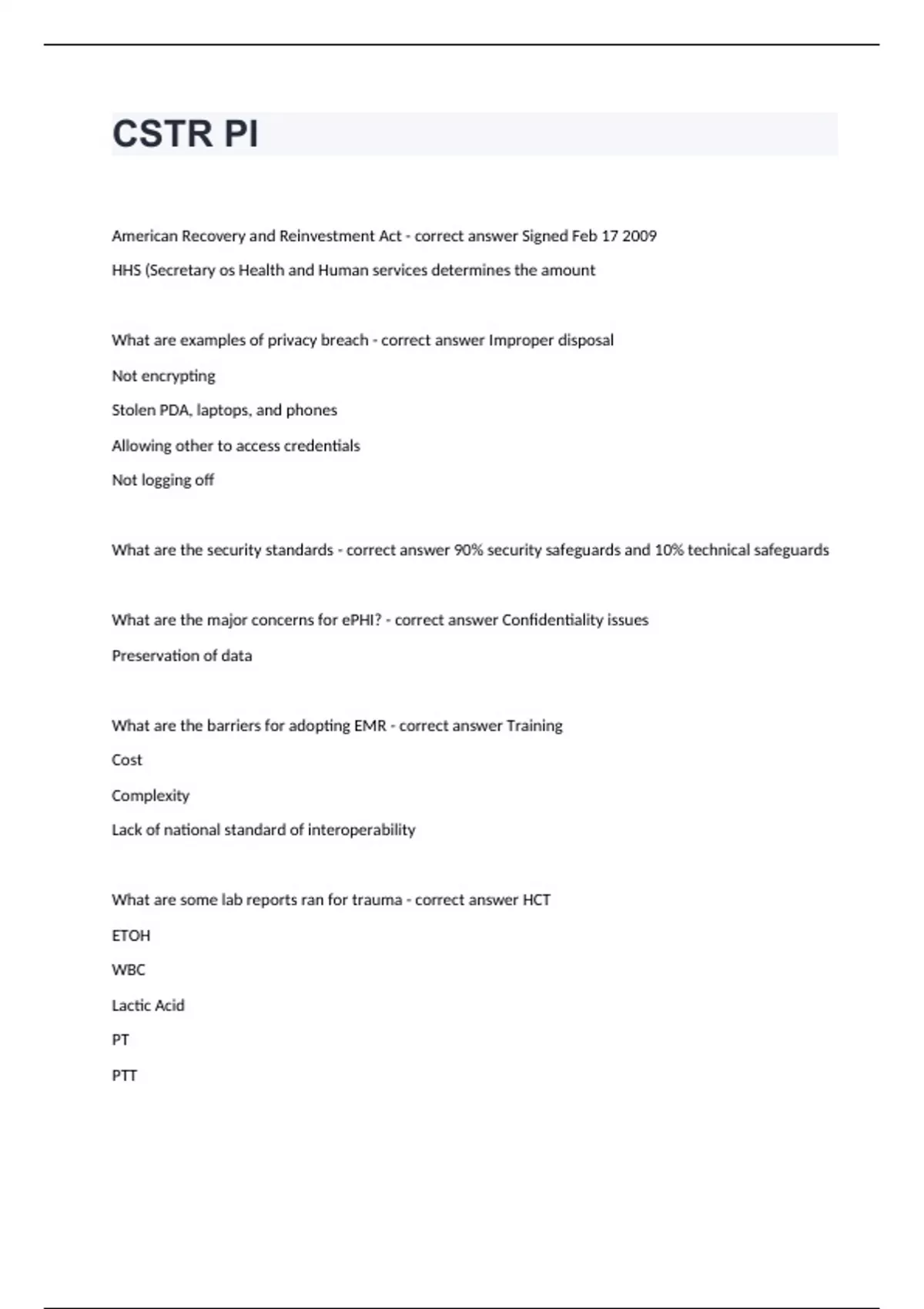 CSTR PI questions with 100% correct answers 2024/2025 - Cstr - Stuvia US