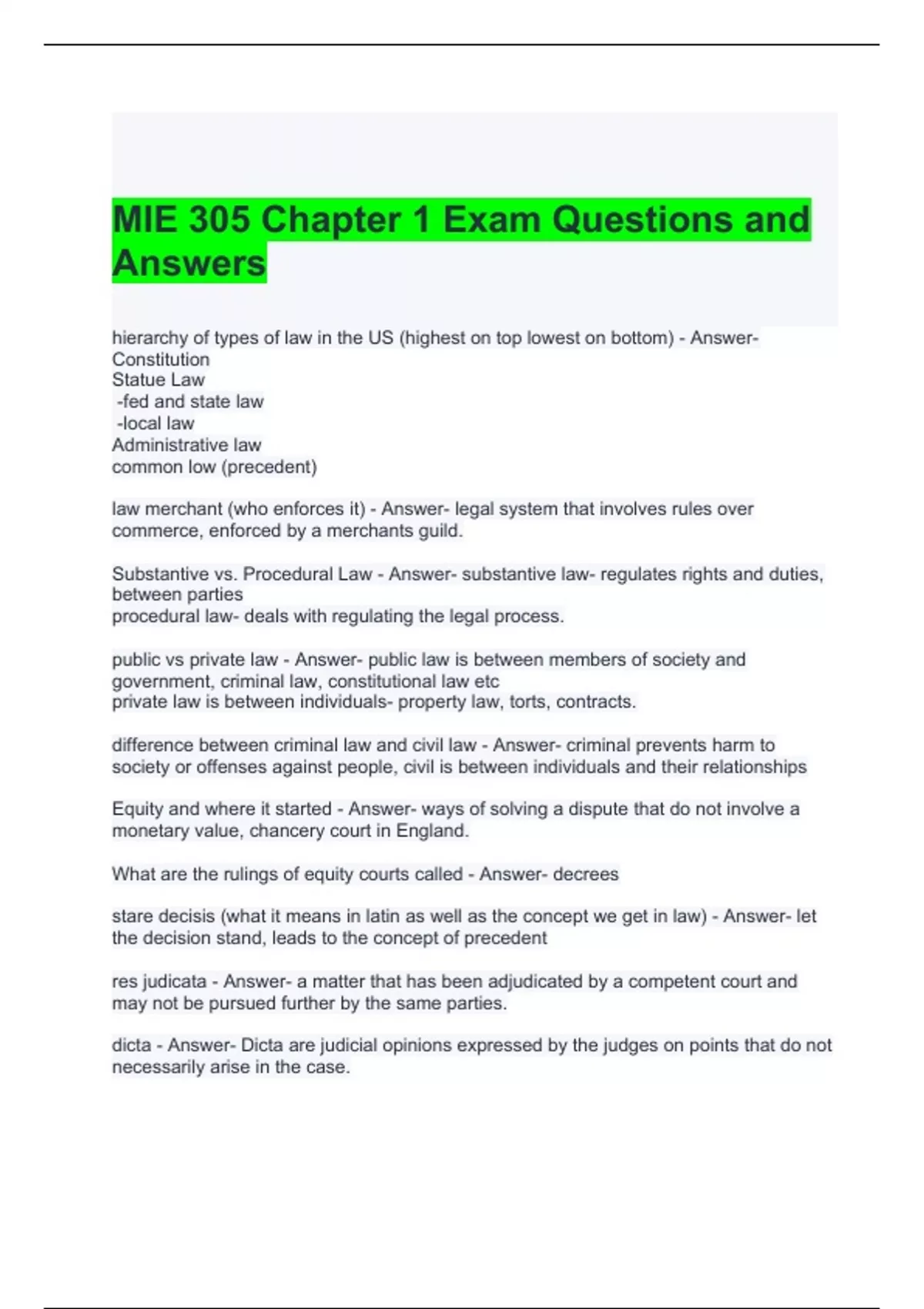 MIE 305 Chapter 1 Exam Questions and Answers 100% correct - MIE 305 - Stuvia US