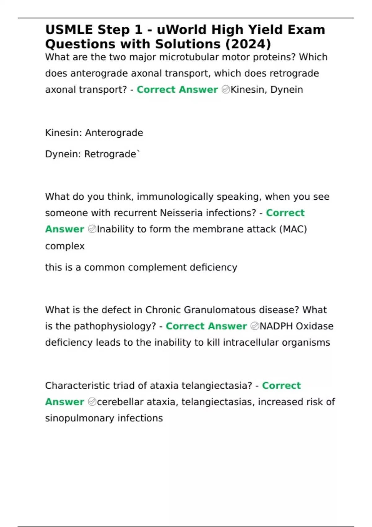 USMLE Step 1 - uWorld High Yield Exam Questions with Solutions (2024 ...