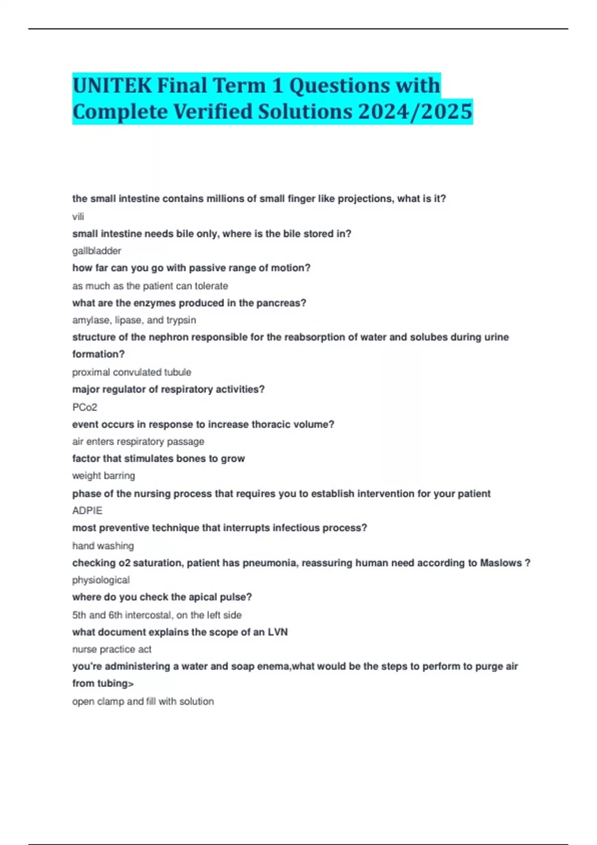 UNITEK Final Term 1 Questions with Complete Verified Solutions 2024/2025 - UNITEK - Stuvia US