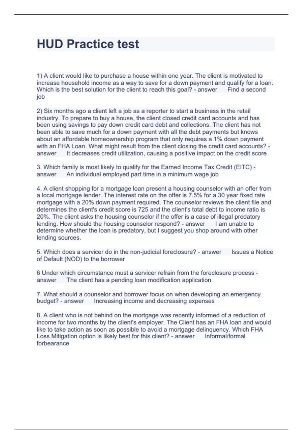 HUD Practice test Questions and Answers 100% correct 2024 - HUD - Stuvia US