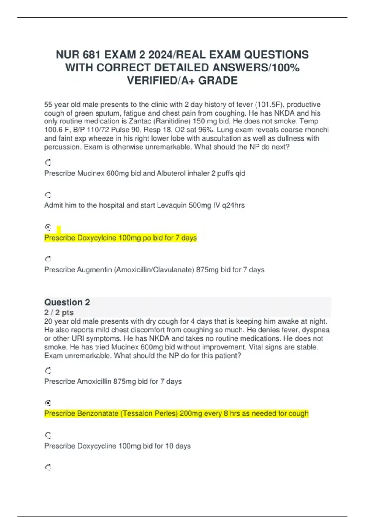NUR 681 EXAM 2 2024/REAL EXAM QUESTIONS WITH CORRECT DETAILED ANSWERS ...