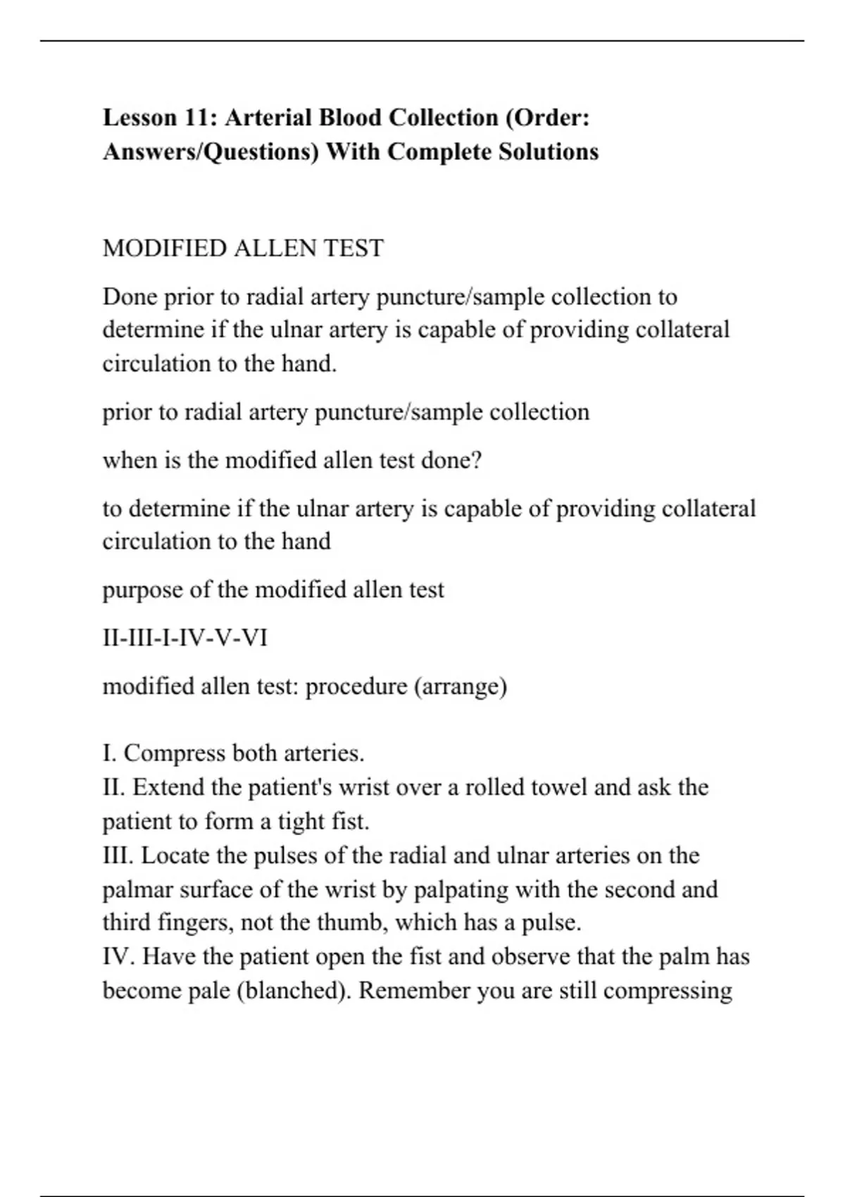 Lesson 11: Arterial Blood Collection (Order: Answers/Questions) With ...