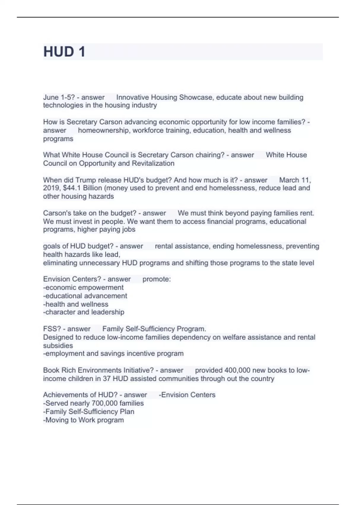 HUD 1 QUESTIONS AND ANSWERS 2024 - HUD - Stuvia US