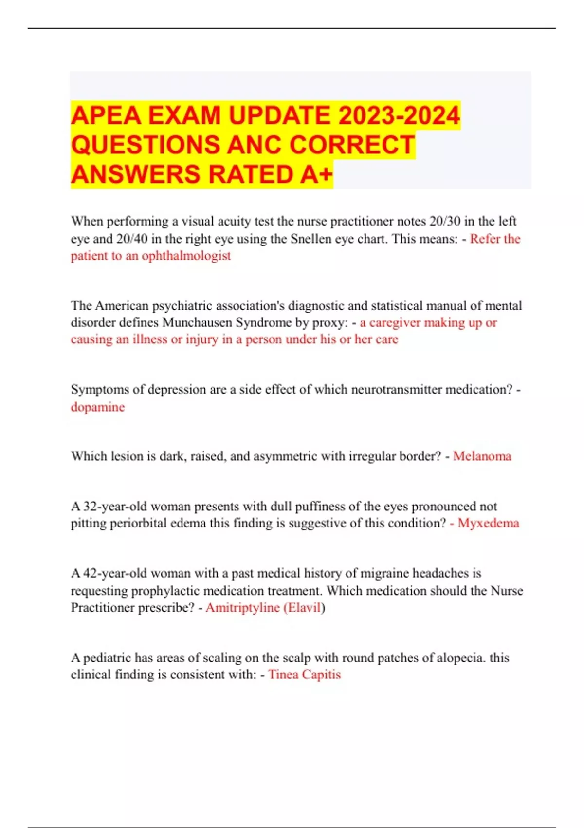 APEA EXAM UPDATE QUESTIONS ANC CORRECT ANSWERS RATED A+ - APEA - Stuvia US