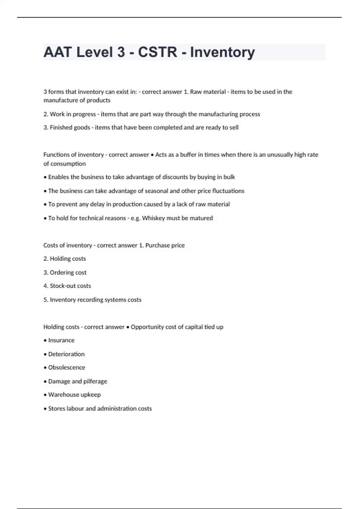 AAT Level 3 - CSTR - Inventory fully solved graded A+ 2024/2025 - Cstr ...