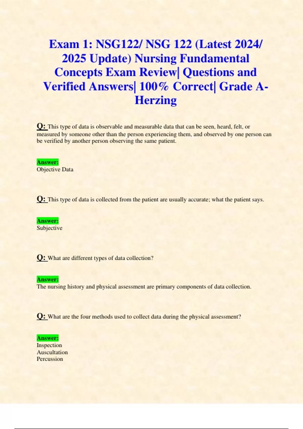 Exam 1 & Exam 2 : NSG122/ NSG 122 (ALL 2024/ 2025 Updates STUDY BUNDLE ...