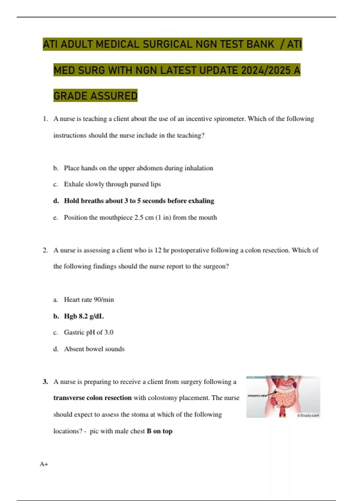 ATI ADULT MEDICAL SURGICAL NGN TEST BANK / ATI MED SURG WITH NGN LATEST ...