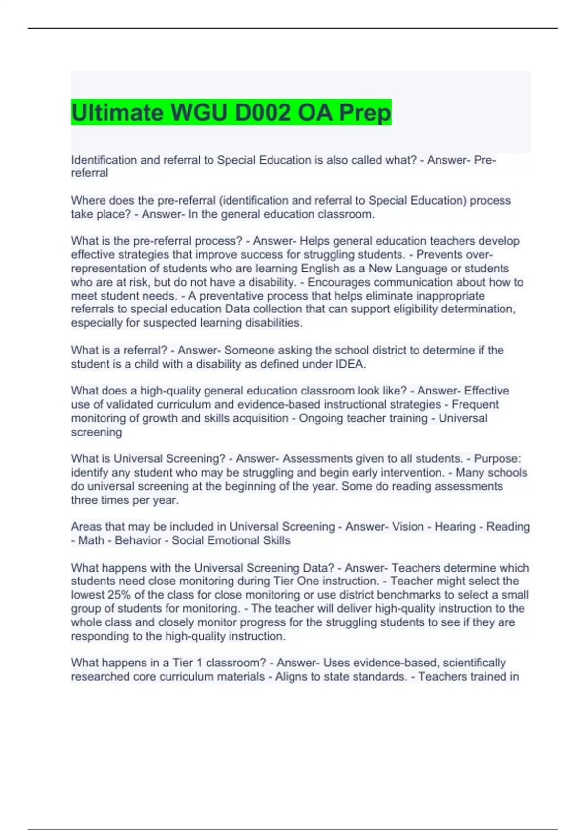 Ultimate WGU D002 OA Prep with complete solutions - WGU D002 - Stuvia US