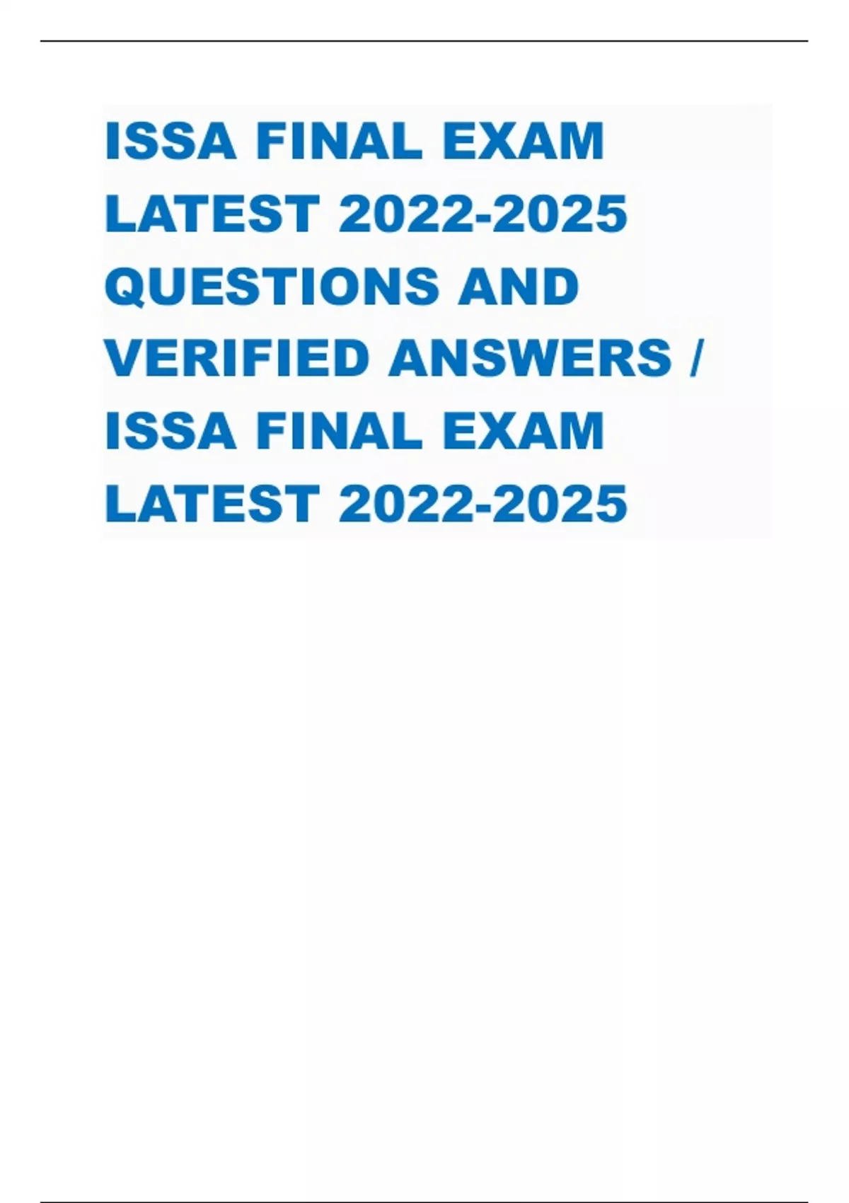 ISSA FINAL EXAM LATEST QUESTIONS AND VERIFIED ANSWERS / ISSA FINAL EXAM ...