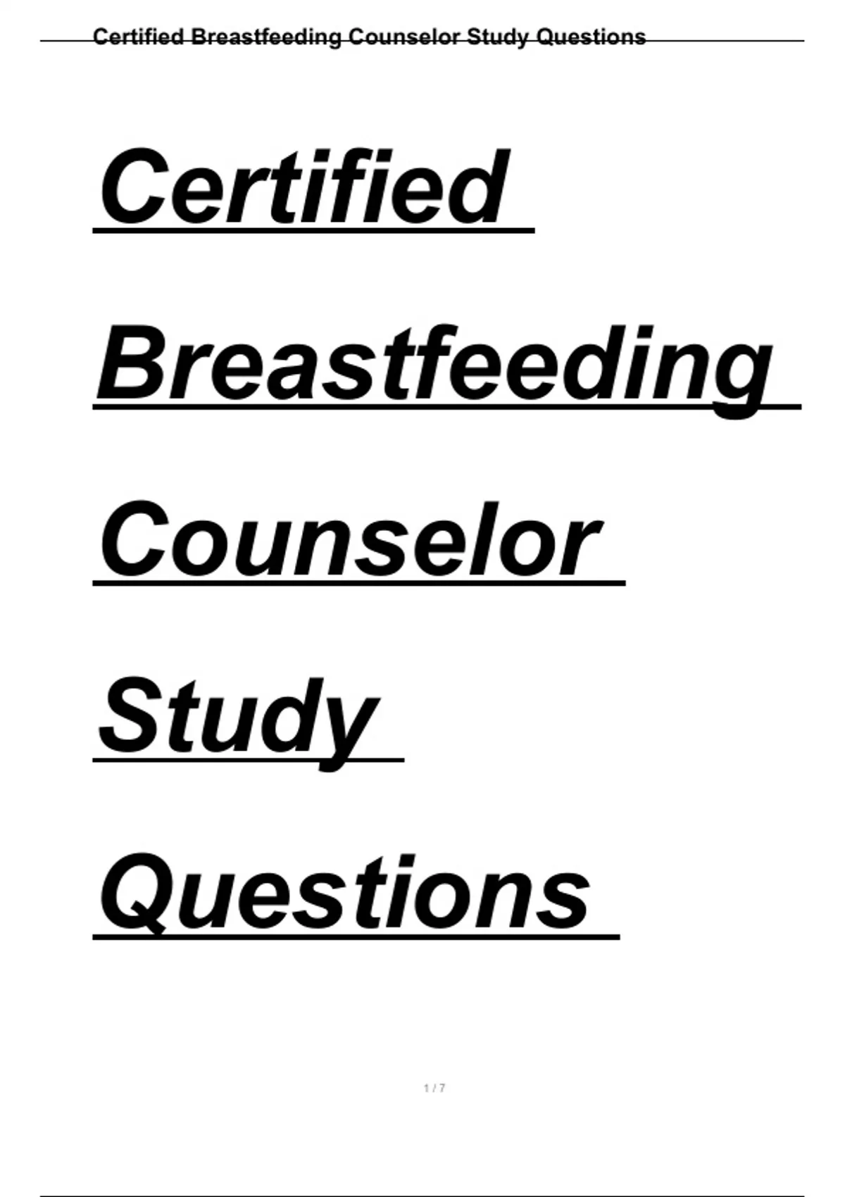 Certified Breastfeeding Counselor CBC Exam Study Questions with ...
