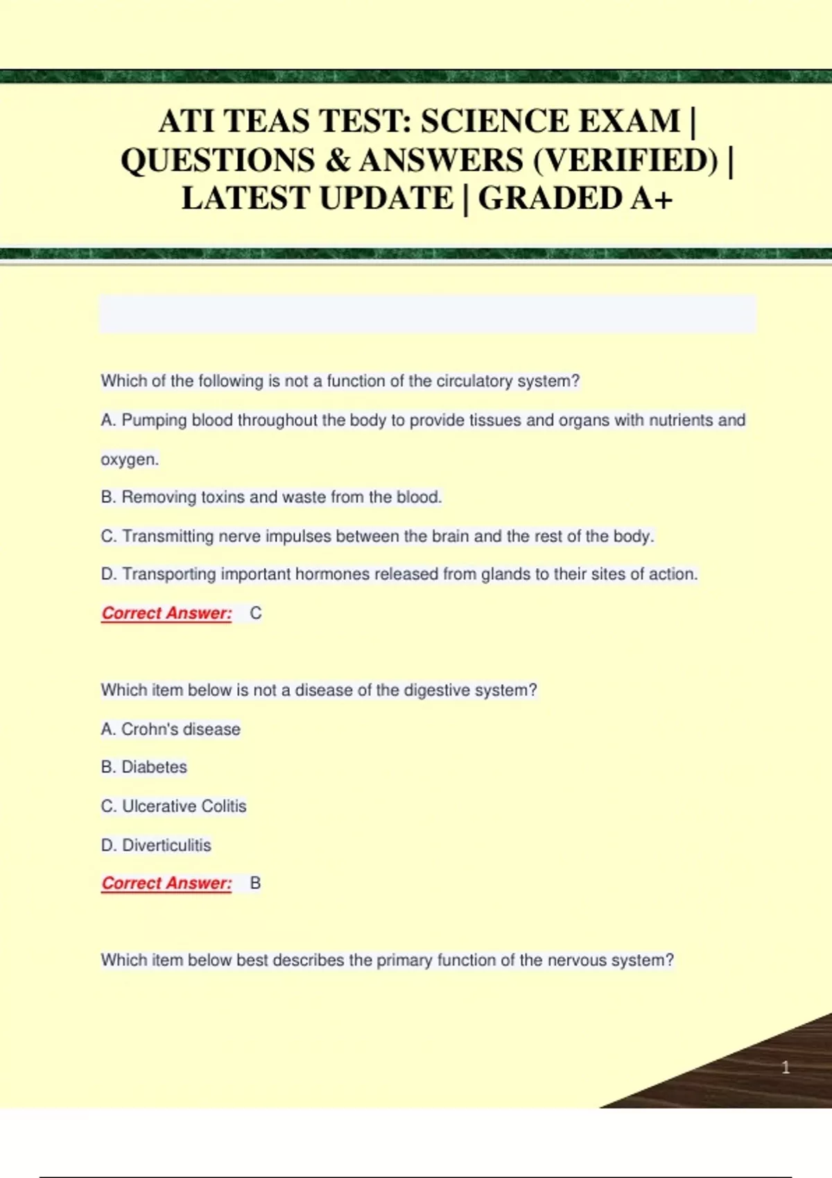ATI TEAS TEST: SCIENCE EXAM | QUESTIONS & ANSWERS (VERIFIED) | LATEST ...