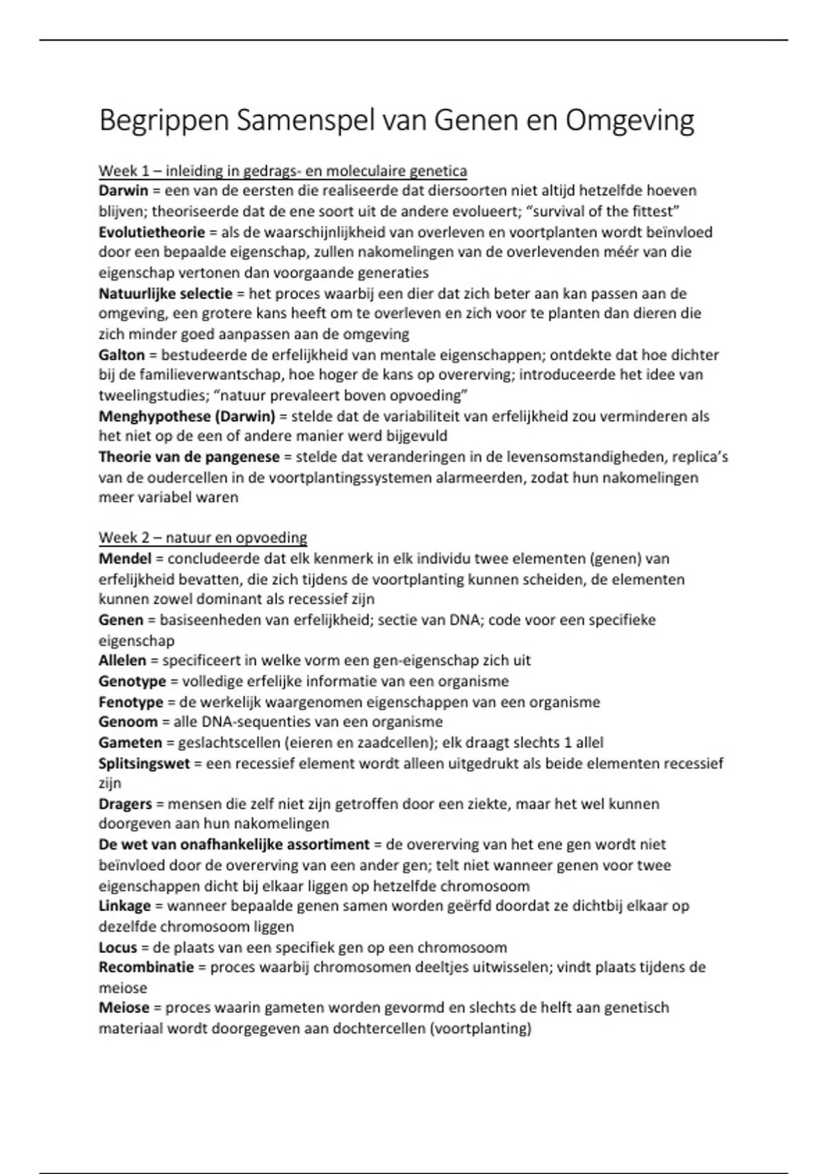 Samenvatting Alle begrippen Samenspel van Genen en Omgeving jaar 2 (7,2 ...