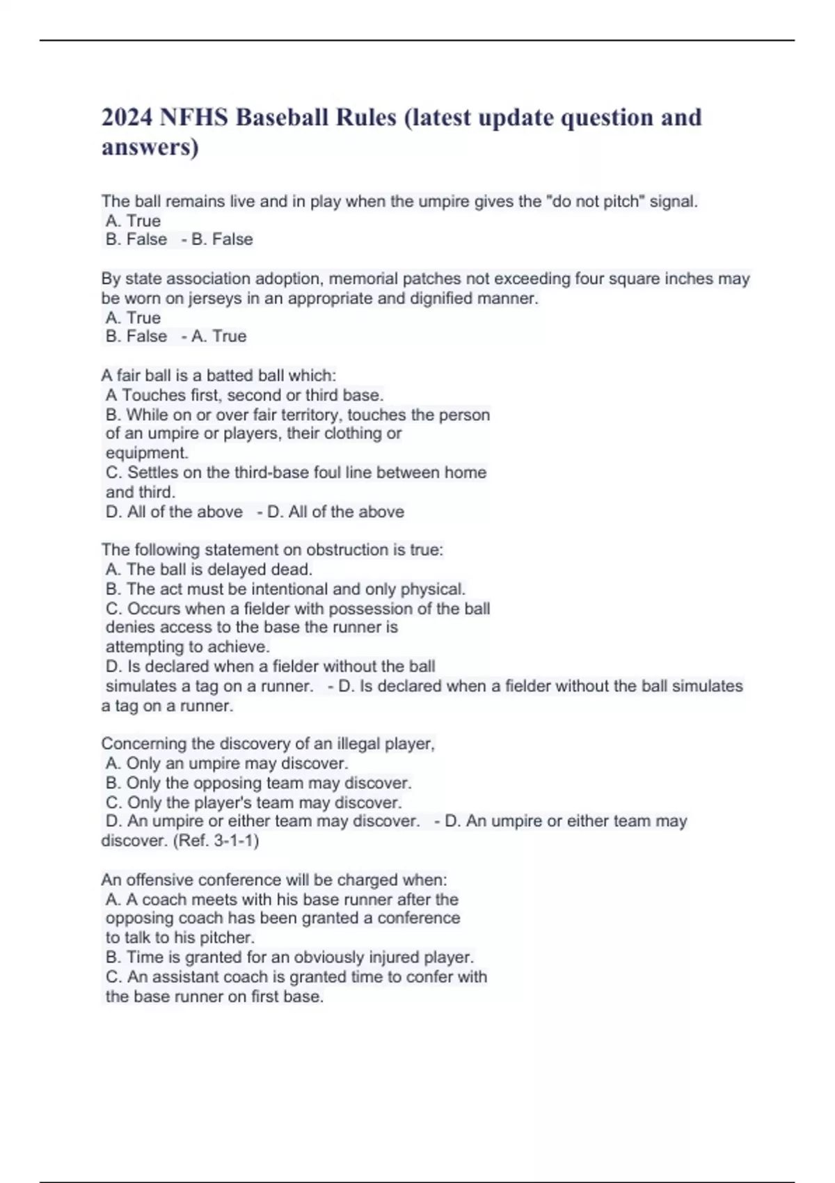 NFHS Baseball Rules (latest update question and answers)2024 - NFHS ...