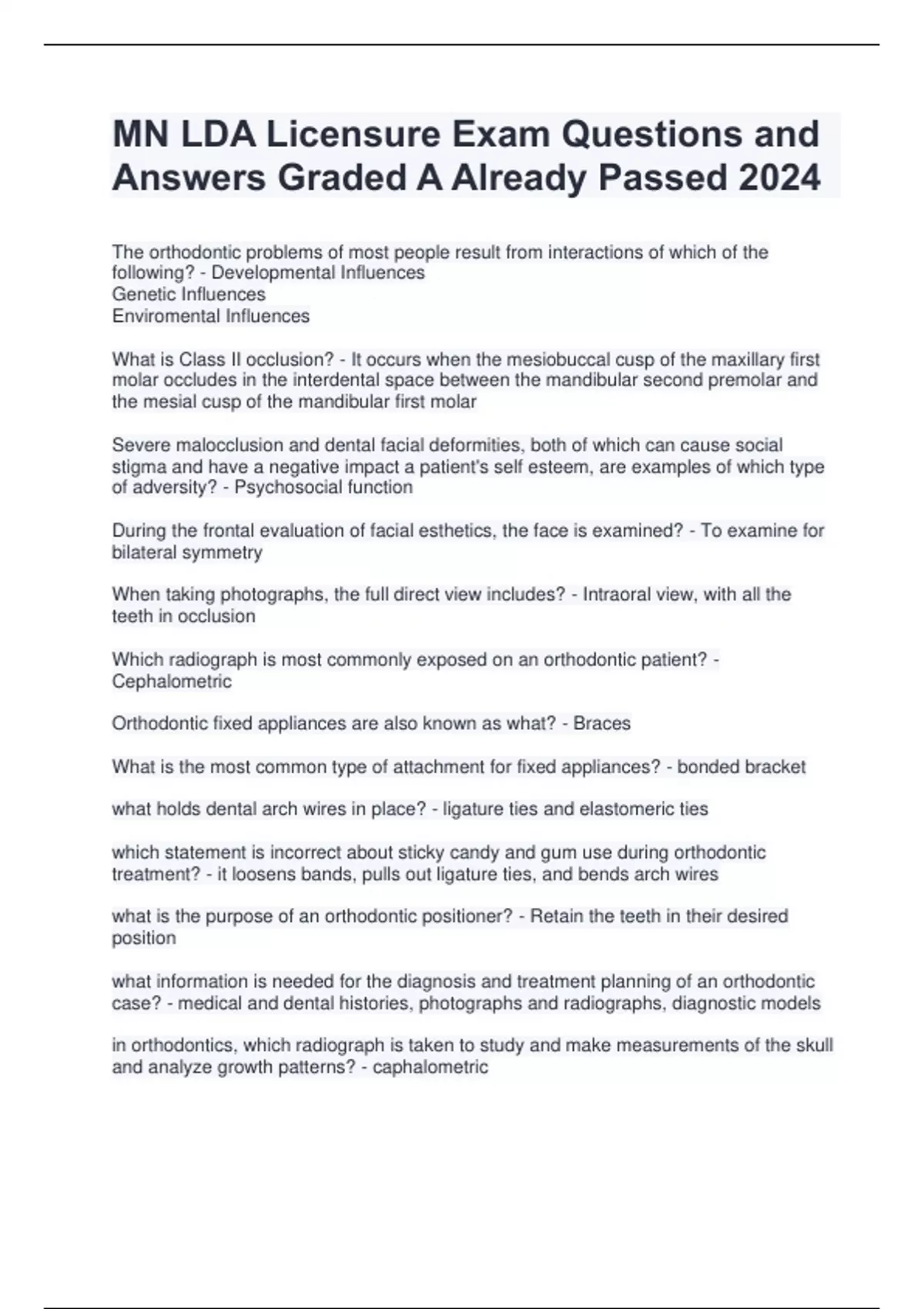 MN LDA Licensure Exam Questions and Answers Graded A Already Passed ...