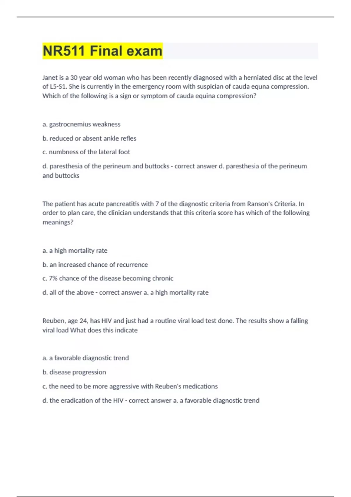 Test Bank For NR11 Differential Diagnosis and Primary Care updated ...