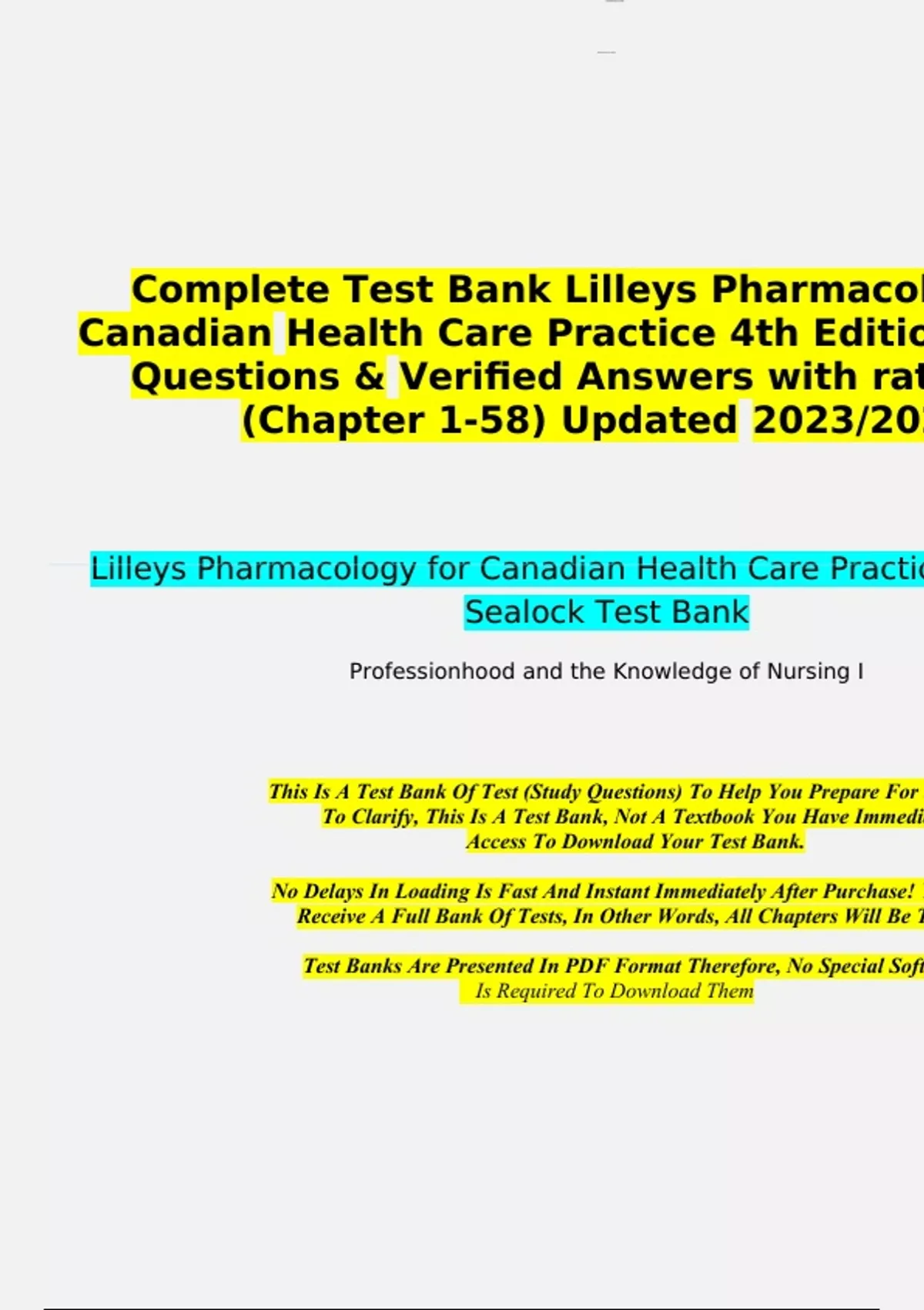 TEST BANK For Lilley's Pharmacology for Canadian Health Care Practice ...