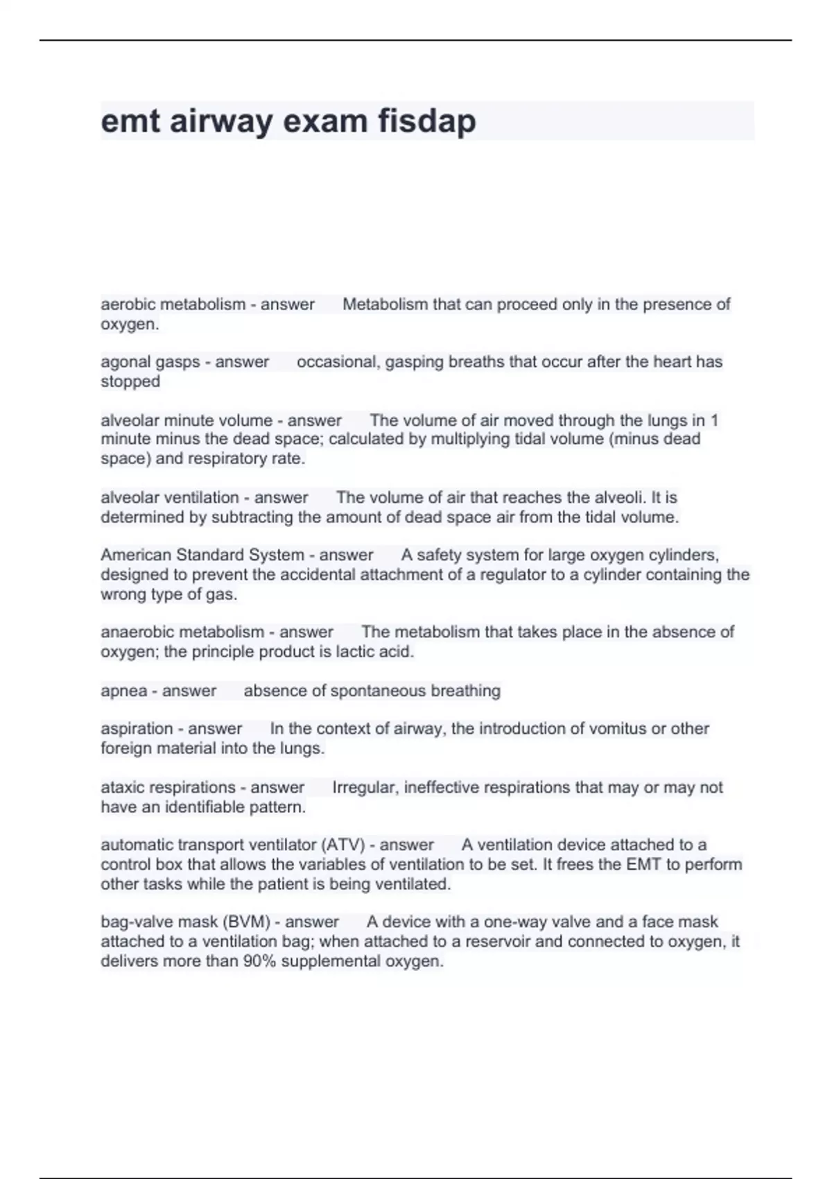 emt airway exam fisdap Questions and Answers 2024 - EMT FISDAP - Stuvia US