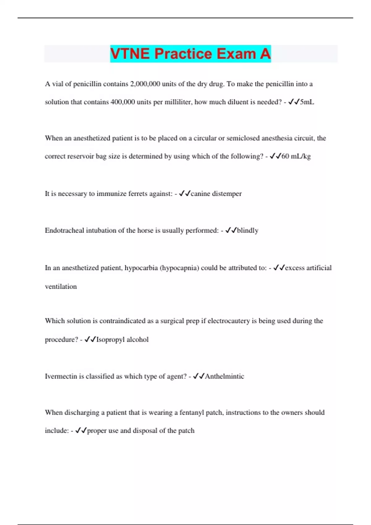 VTNE Practice Exam A | Questions with 100% Correct Answers | Latest ...