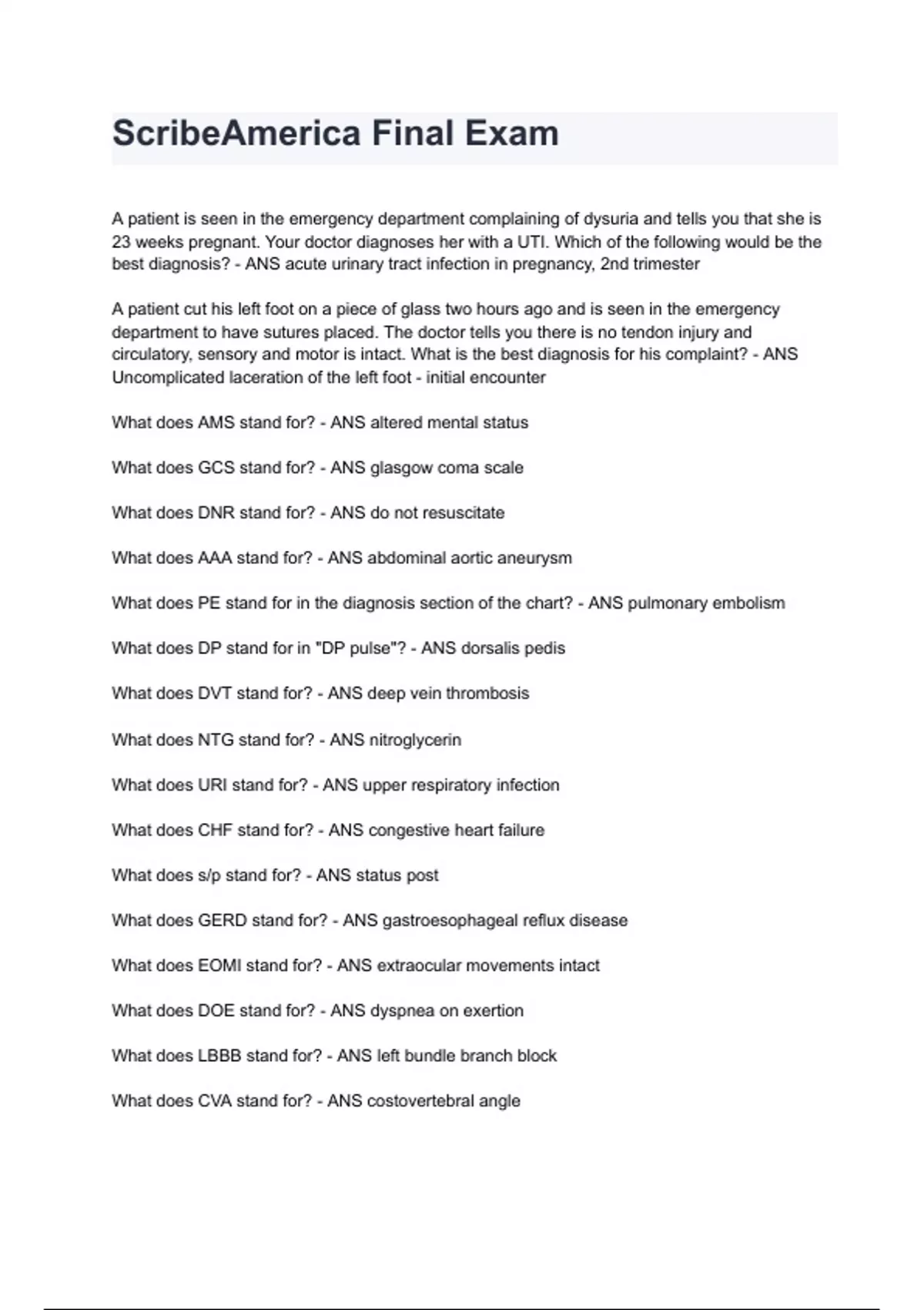 ScribeAmerica Final Exam Questions & Answers 2024 ( A+ GRADED 100% ...