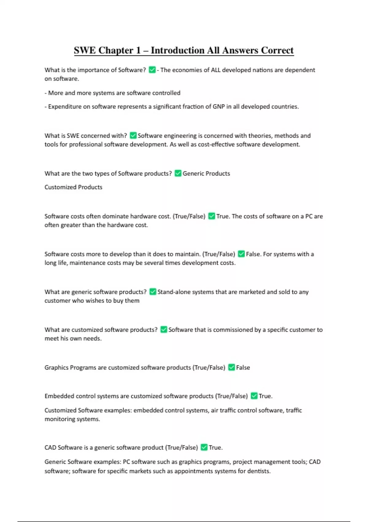 SWE Chapter 1 – Introduction All Answers Correct - SWE Chapter 1 – Introduction - Stuvia US