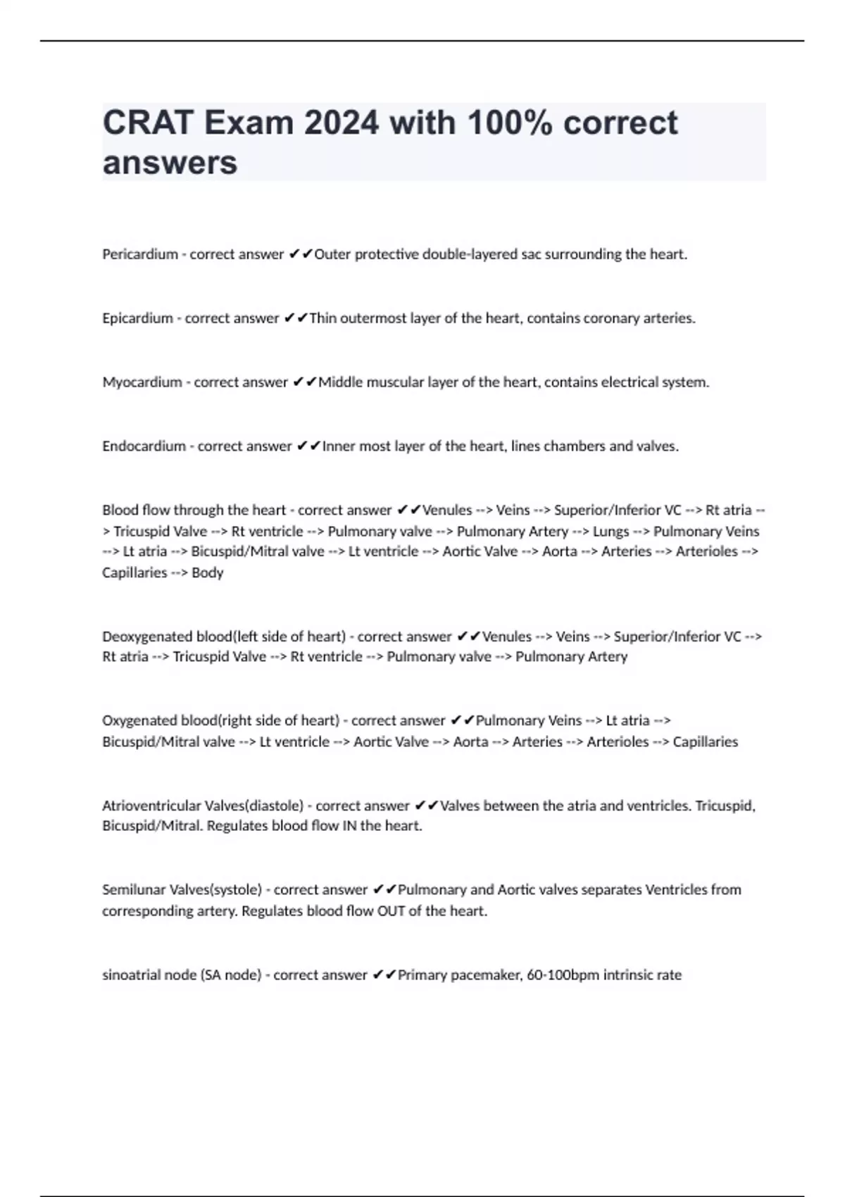 CRAT Exam 2024 with 100% correct answers - CRAT - Stuvia US