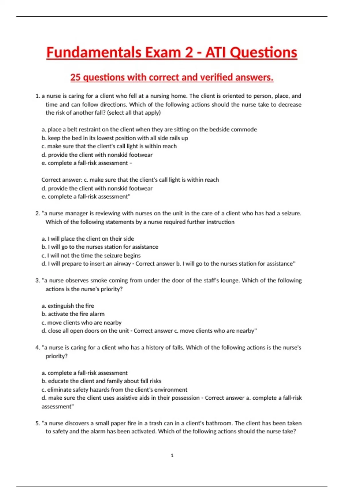 Fundamentals Exam 2 - ATI Questions with correct and verified answers ...