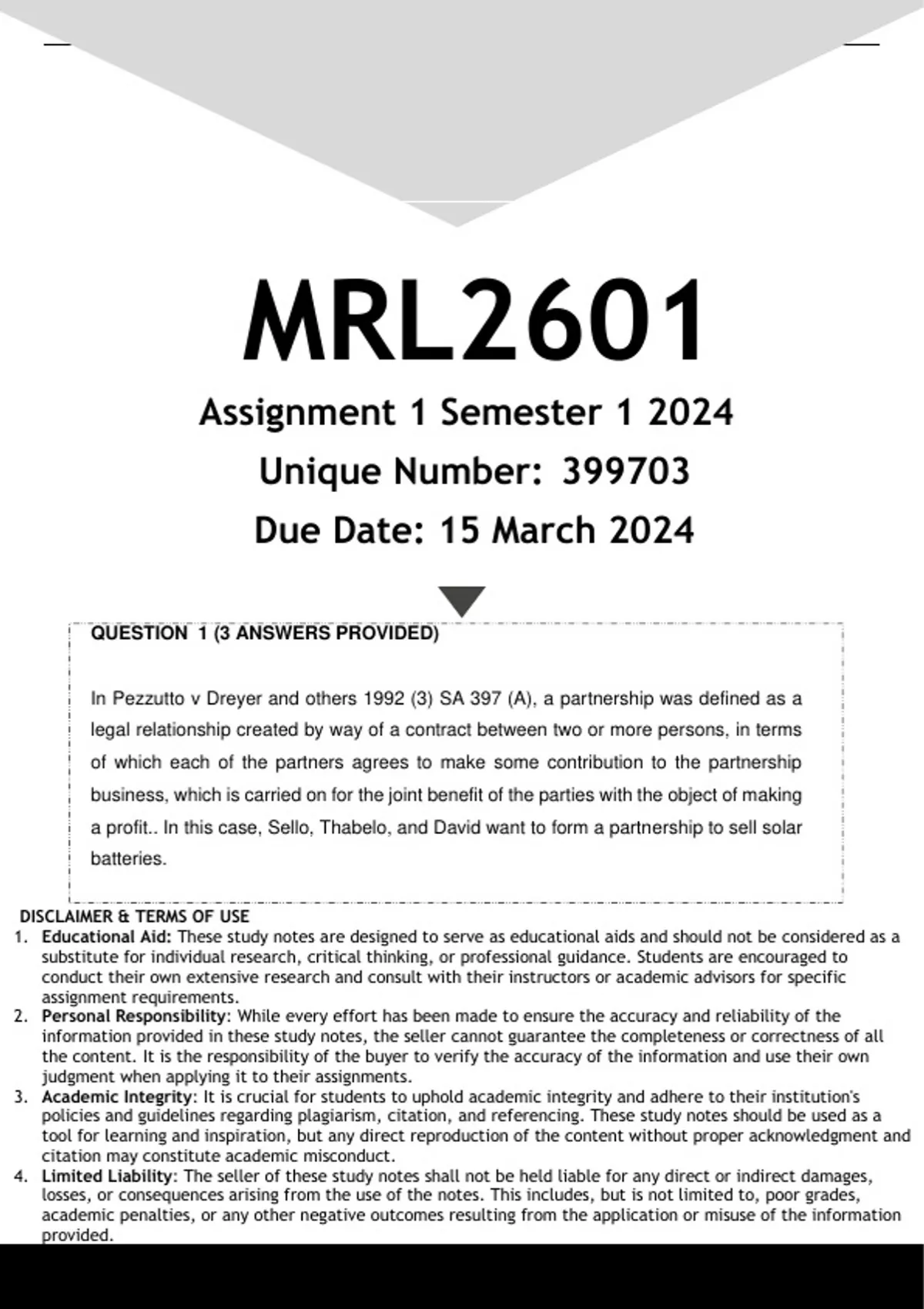 MRL2601 Assignment 1 (ANSWERS) Semester 1 2024 (399703) - DISTINCTION ...