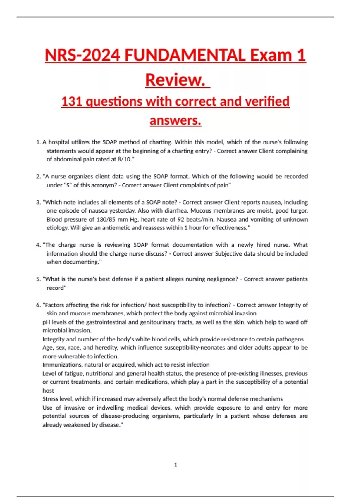 NRS-2024 FUNDAMENTAL Exam 1 - 131 questions with correct and verified ...