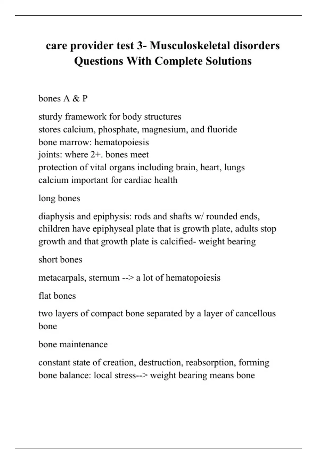 care provider test 3- Musculoskeletal disorders Questions With Complete ...