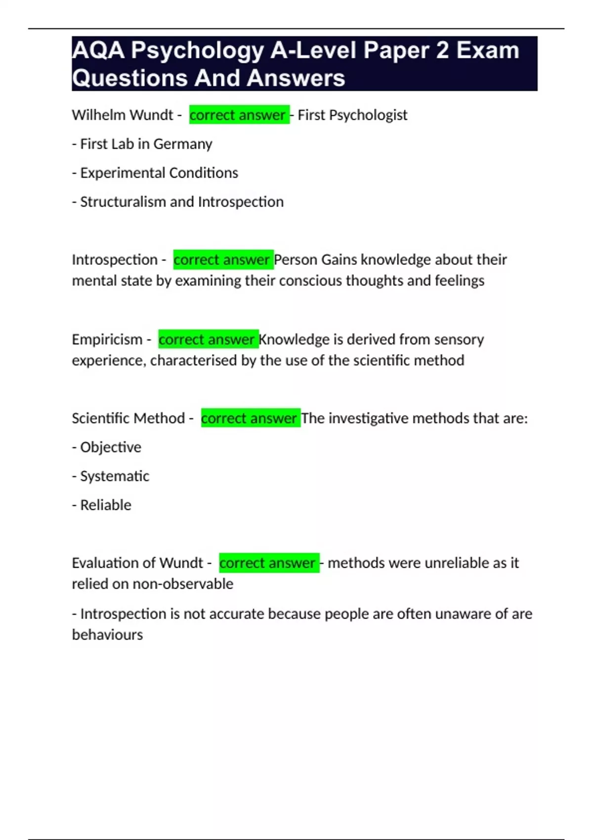 AQA Psychology A-Level Paper 2 Exam Questions And Answers - AQA ...