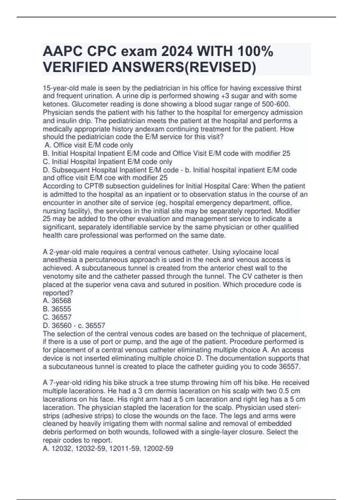 AAPC CPC exam 2024 WITH 100% VERIFIED ANSWERS(REVISED) - AAPC CPC - Stuvia US