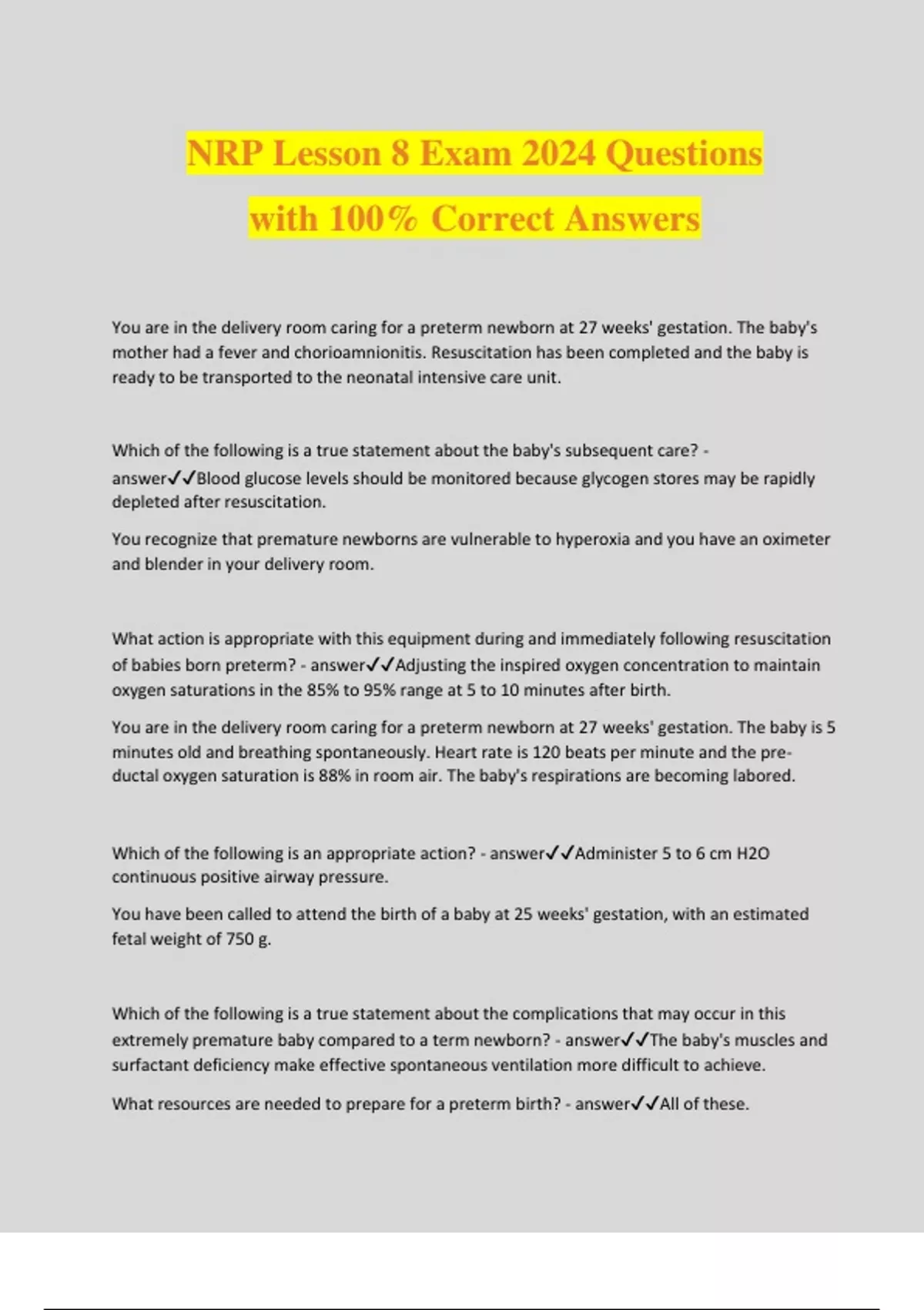 NRP Lesson 8 Exam 2024 Questions with 100% Correct Answers - NRP ...