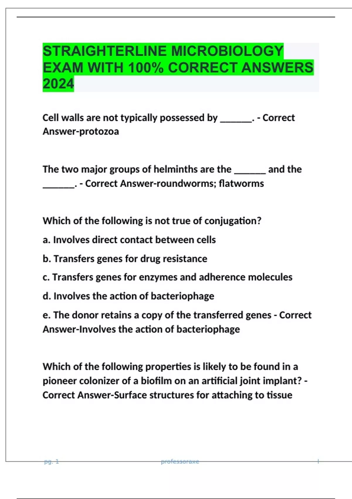 STRAIGHTERLINE MICROBIOLOGY EXAM WITH 100% CORRECT ANSWERS 2024 ...