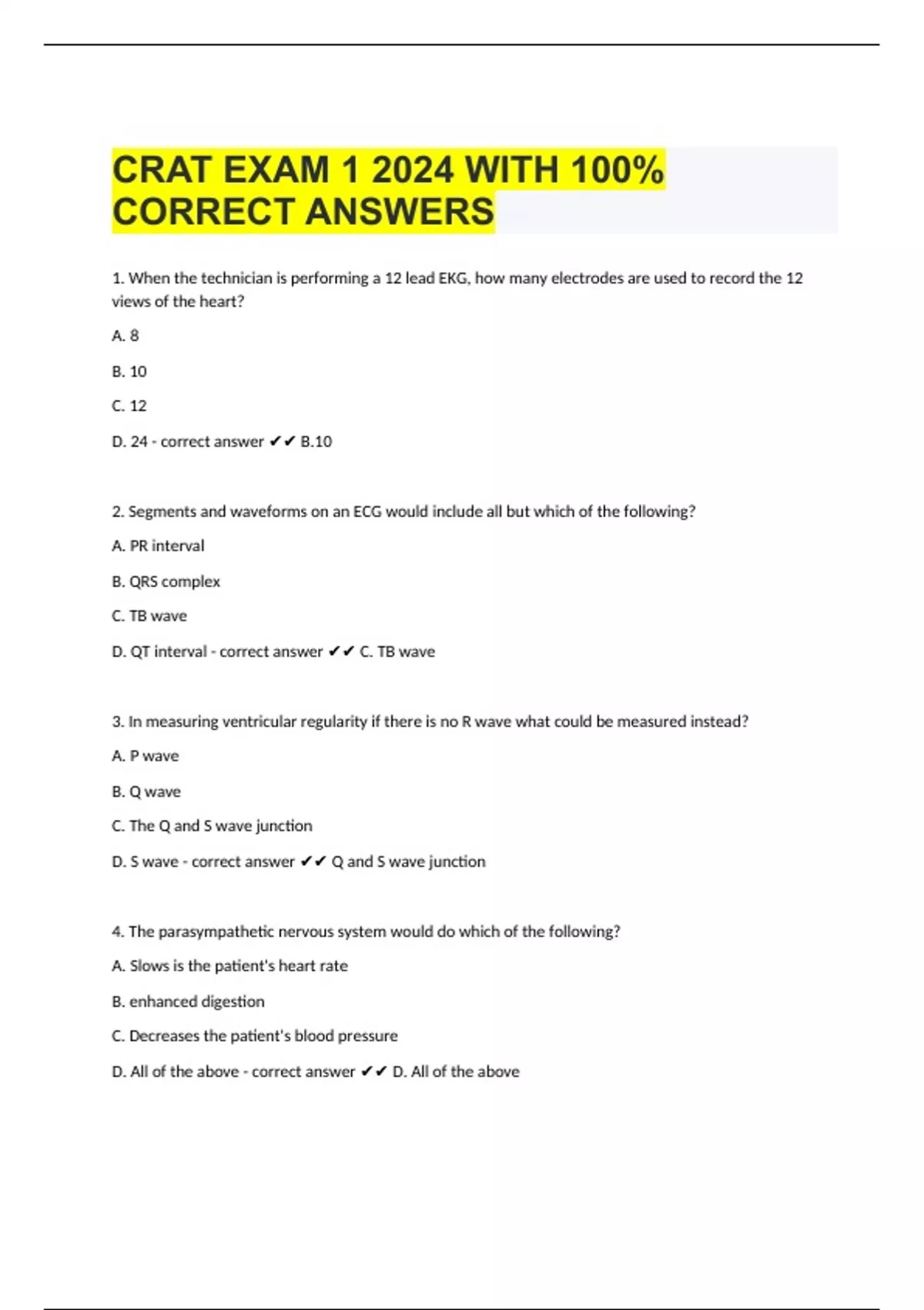 CRAT BUNDLED Exams 2024 with 100% correct answers - Stuvia US