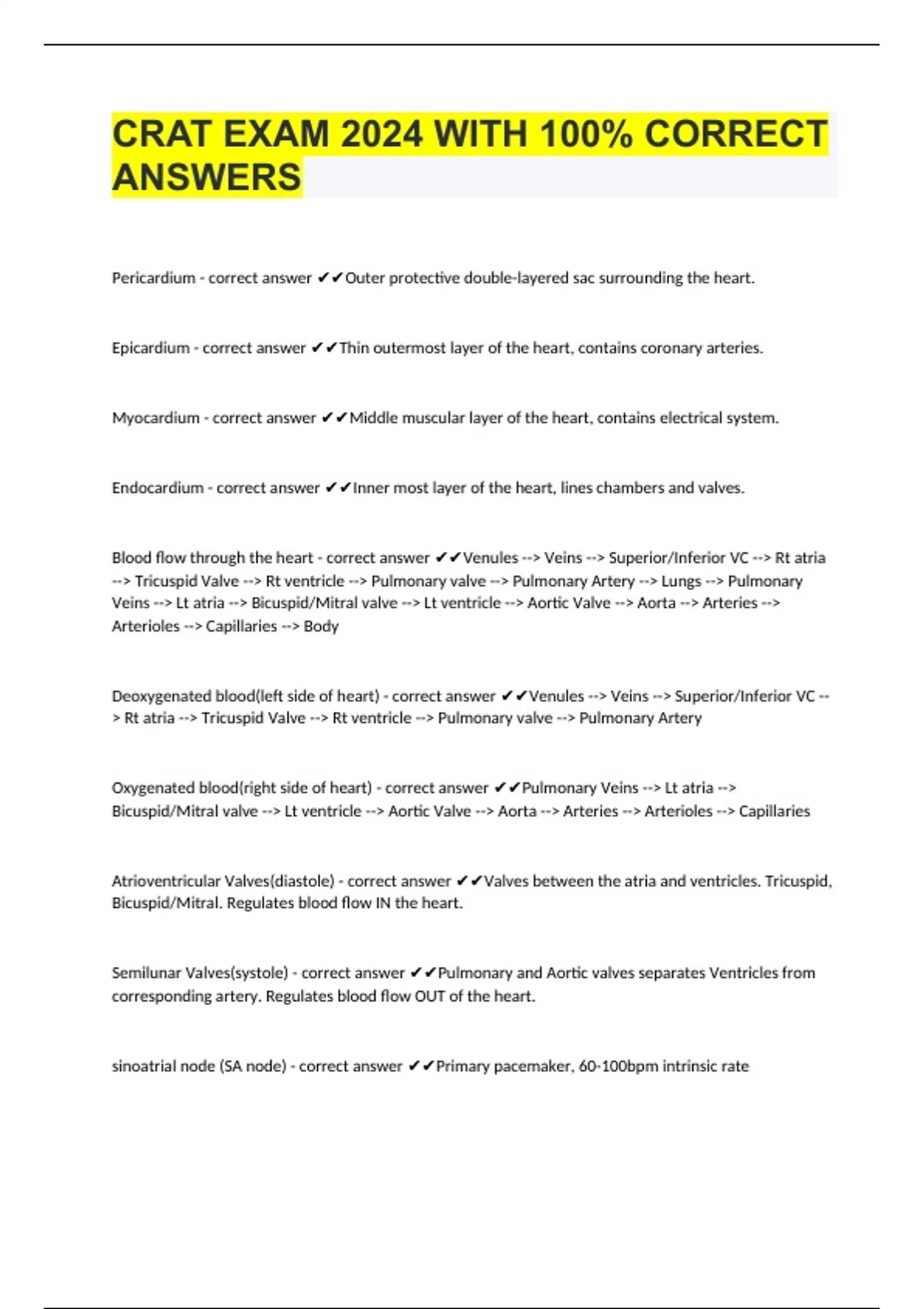 CRAT EXAM 2024 WITH 100% CORRECT ANSWERS - CRAT - Stuvia US