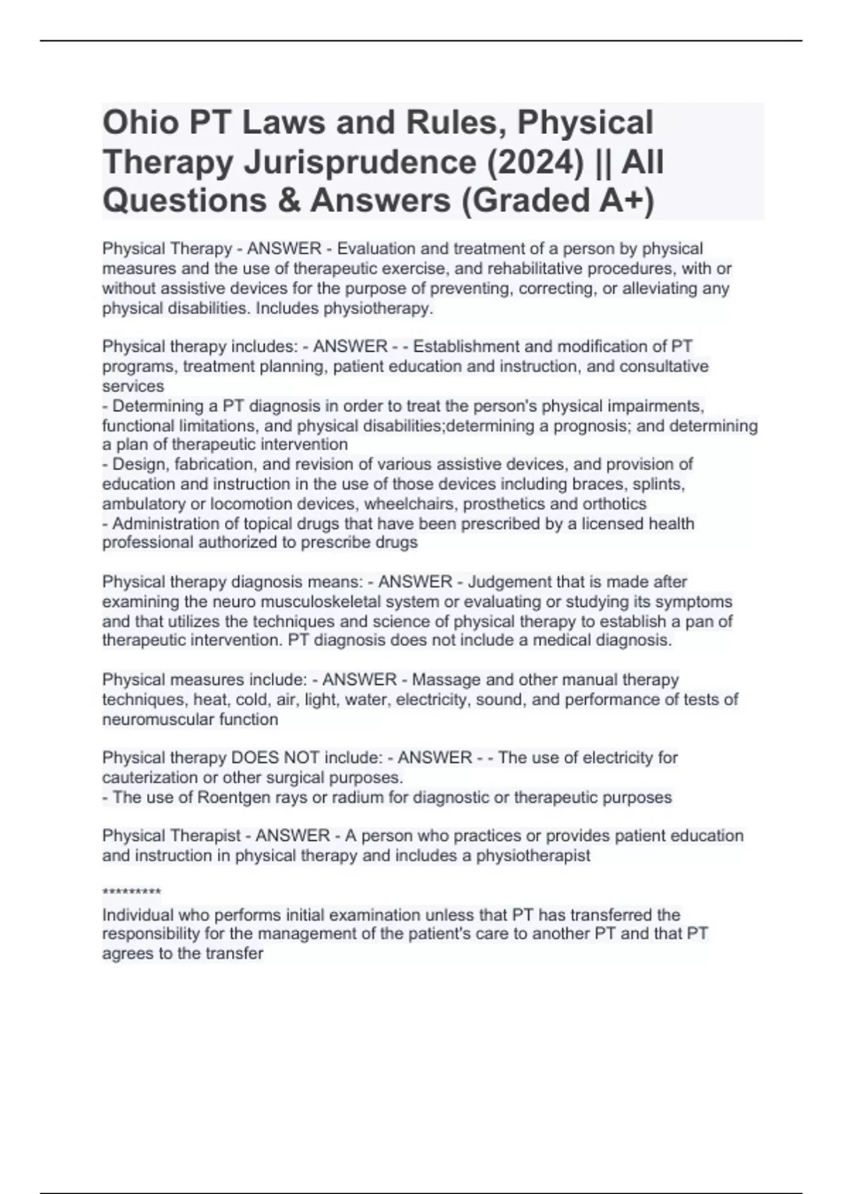 Ohio PT Laws and Rules, Physical Therapy Jurisprudence (2024) || All ...