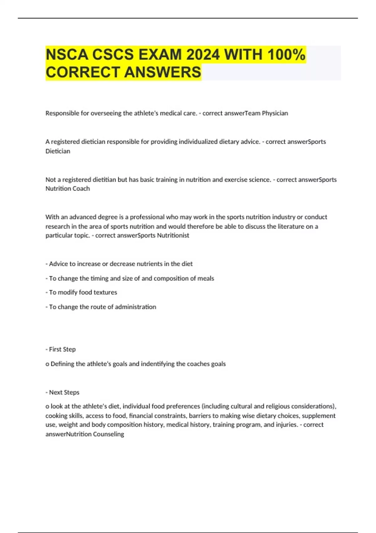 NSCA CSCS EXAM 2024 WITH 100% CORRECT ANSWERS - NSCA CSCS - Stuvia US