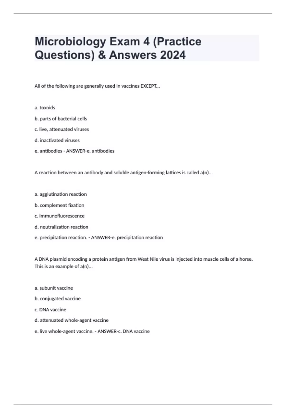 Microbiology Exam 4 (Practice Questions) & Answers 2024 - Microbiology ...