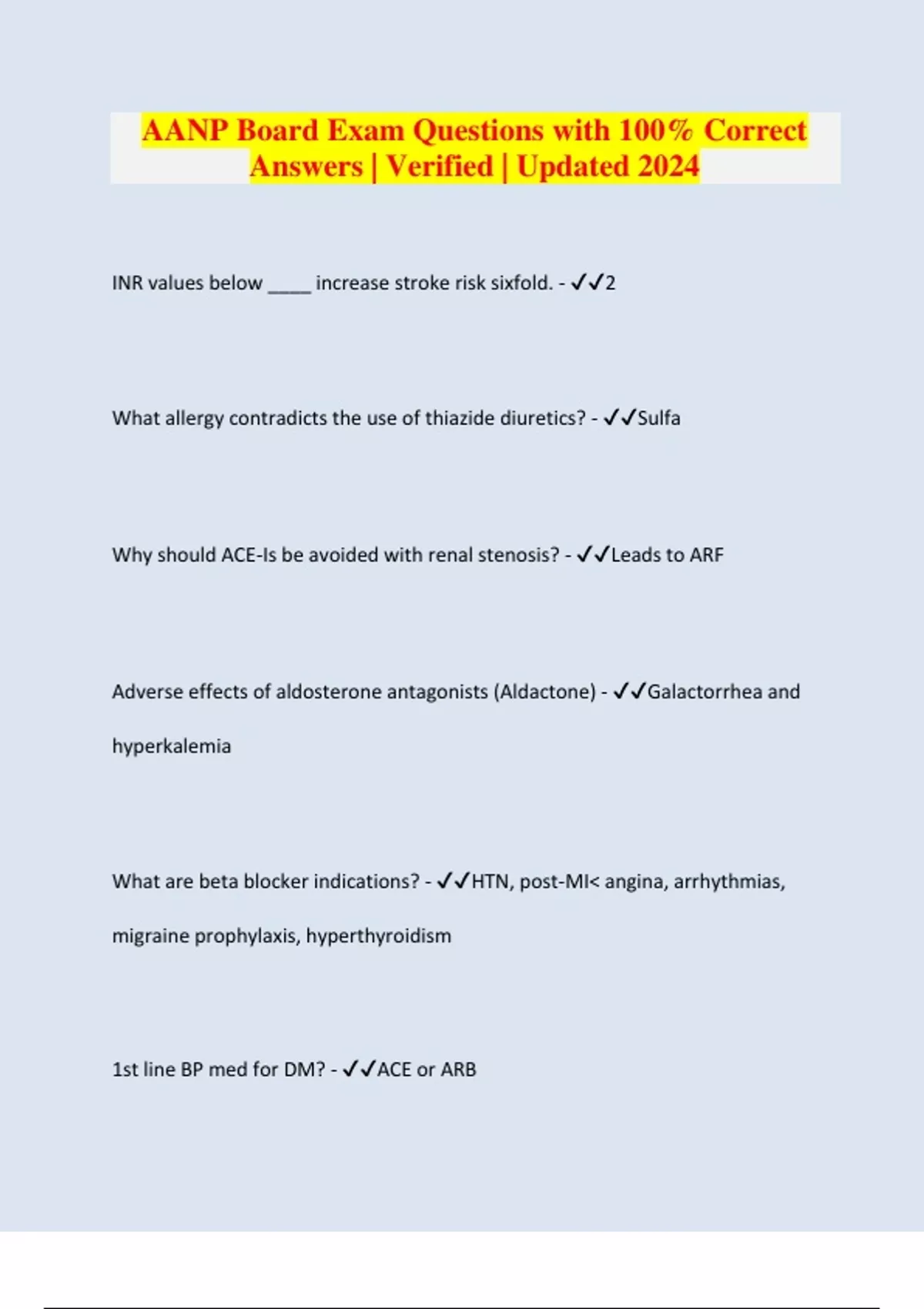 AANP Board Exam Questions with 100% Correct Answers | Verified ...