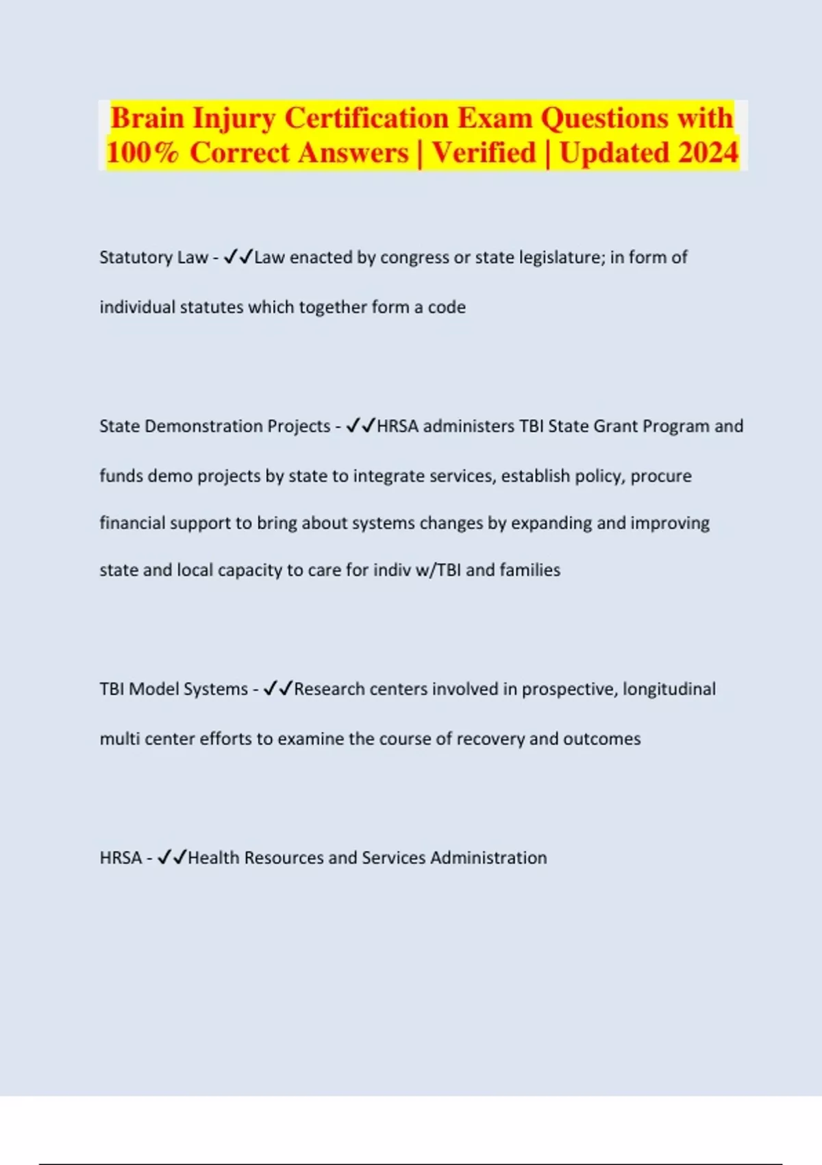 Certified Brain Injury Specialist (CBIS) Bundled Exams| Questions with ...