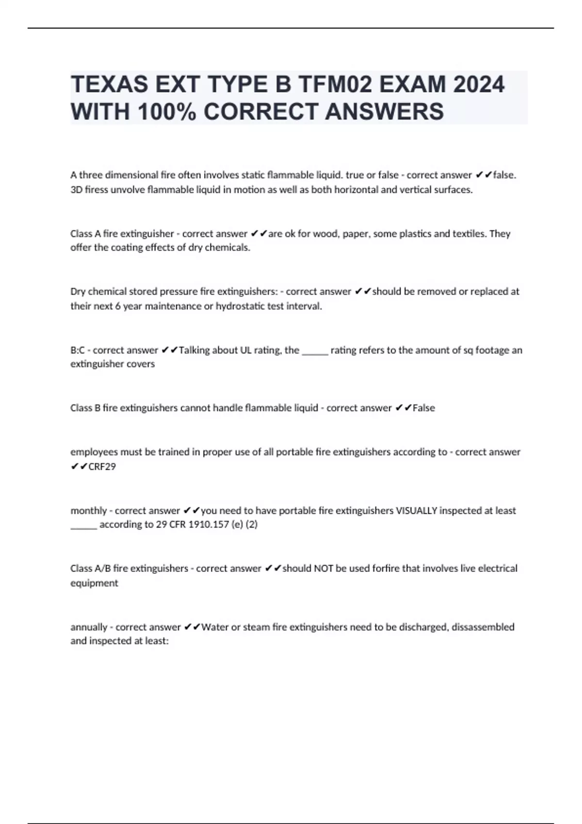 TEXAS EXT TYPE B TFM02 EXAM 2024 WITH 100% CORRECT ANSWERS - TEXAS EXT ...