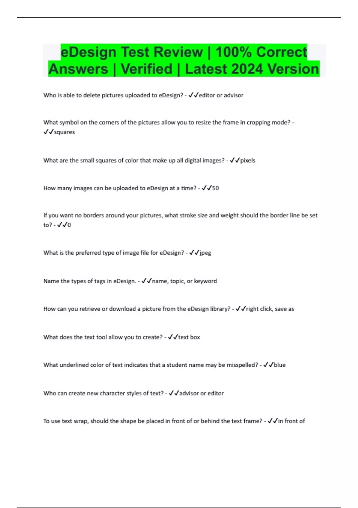 eDesign Test Review | 100% Correct Answers | Verified | Latest 2024 ...