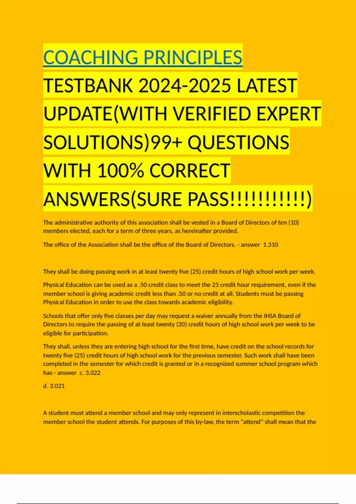 COACHING PRINCIPLES TESTBANK LATEST UPDATE(WITH VERIFIED EXPERT ...