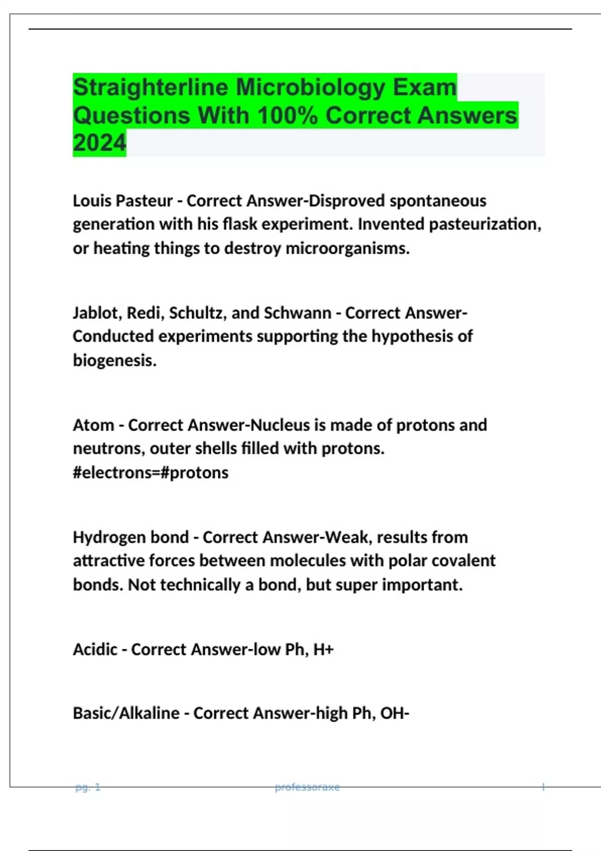 Straighterline Microbiology Exam Questions With 100% Correct Answers ...