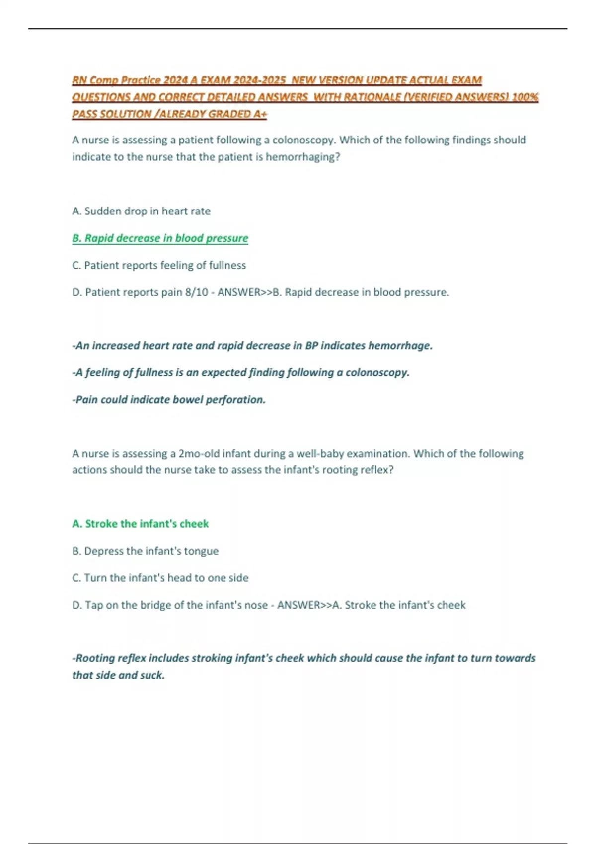 RN Comp Practice 2024 A EXAM NEW VERSION UPDATE ACTUAL EXAM QUESTIONS AND CORRECT DETAILED ...